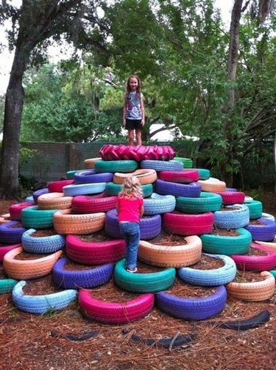 Recycled tire jungle gym